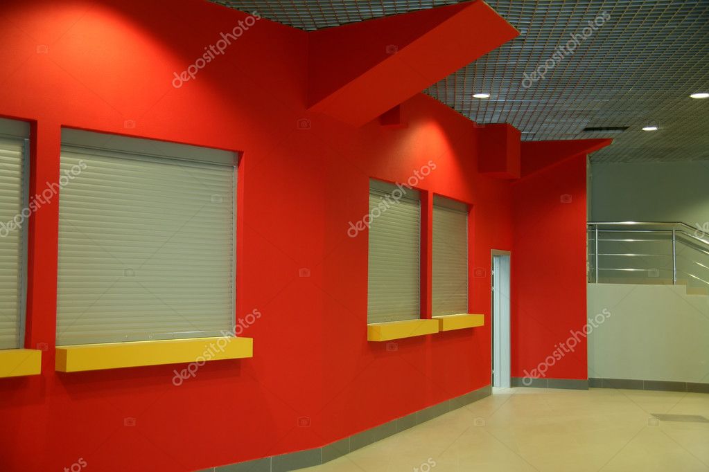 Interior of office building with red wall Stock Photo by ©Apriori 10379287