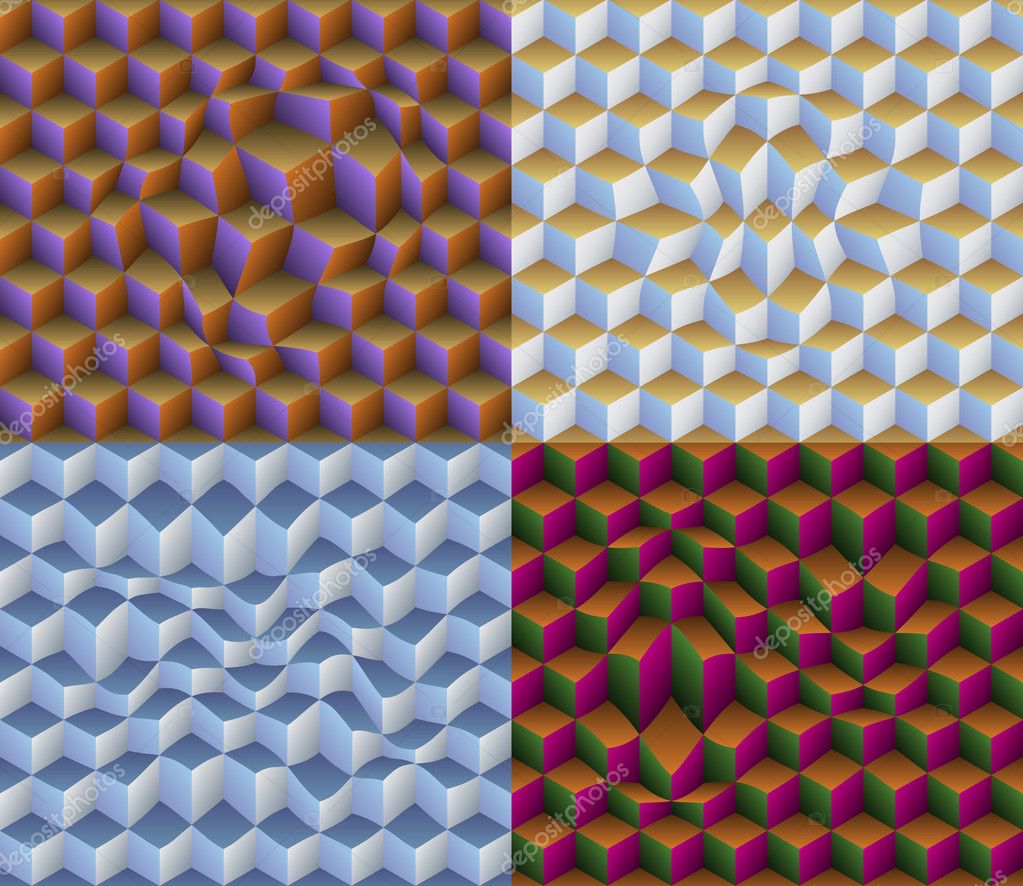 Four 3D Distorted Cubes Seamless Patterns Stock Vector Image by ...