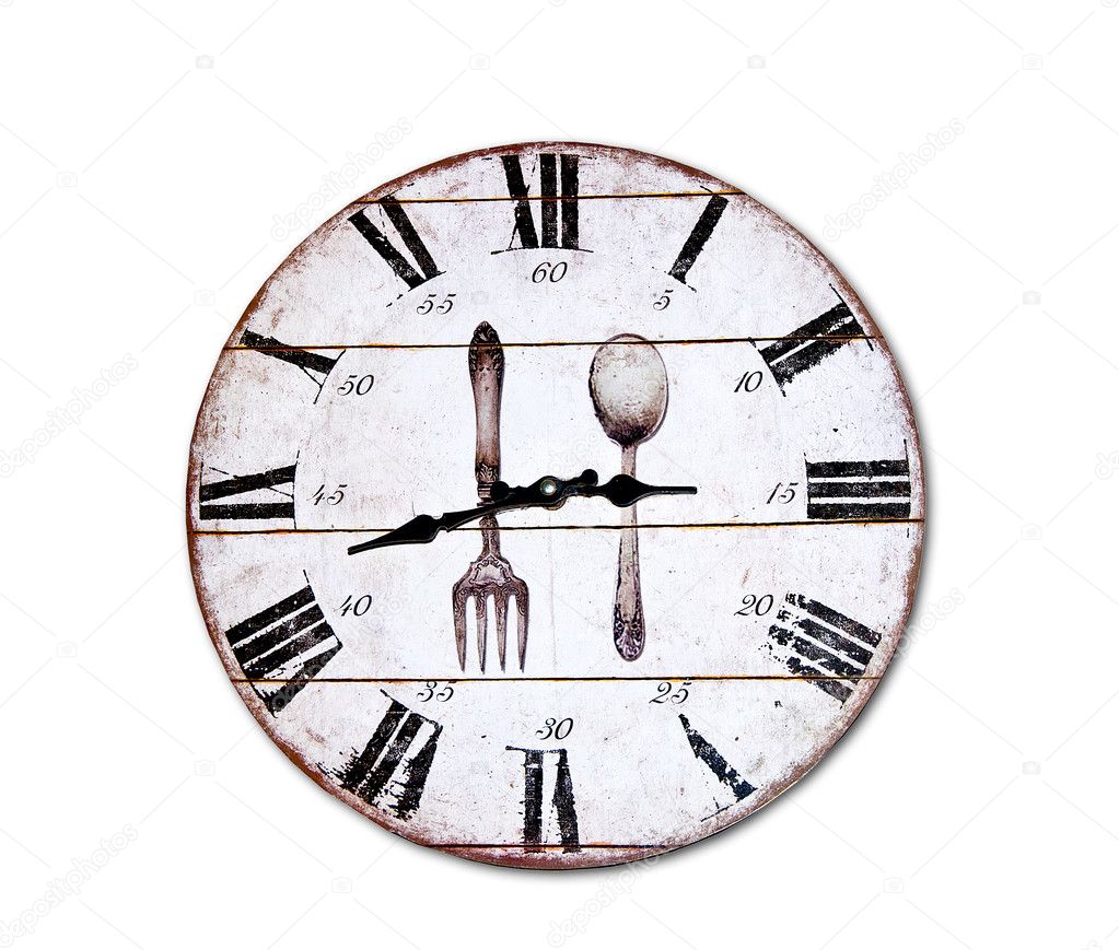 El reloj de la hora de la comida aislado sobre fondo blanco 2022