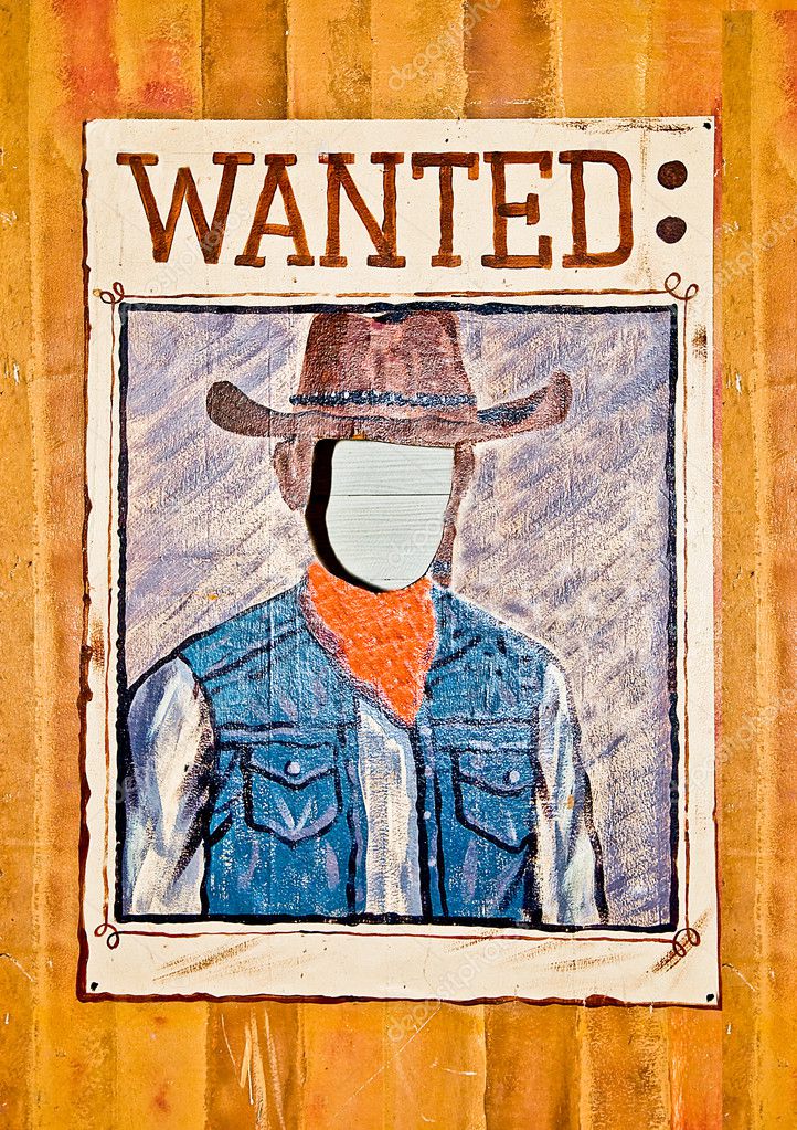 Wanted poster with blank face mask on wood wall — Stock Photo ...