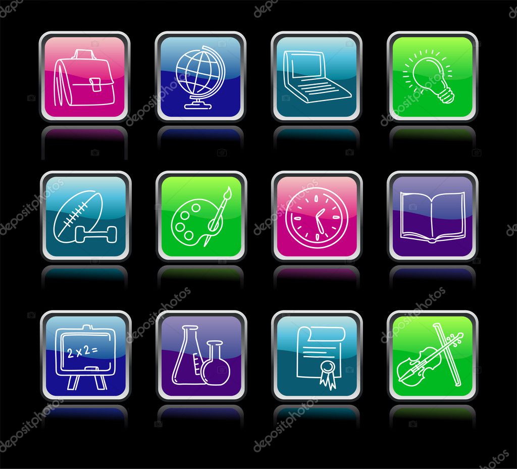 Buttons with school symbols Stock Vector by ©Klava 9529545