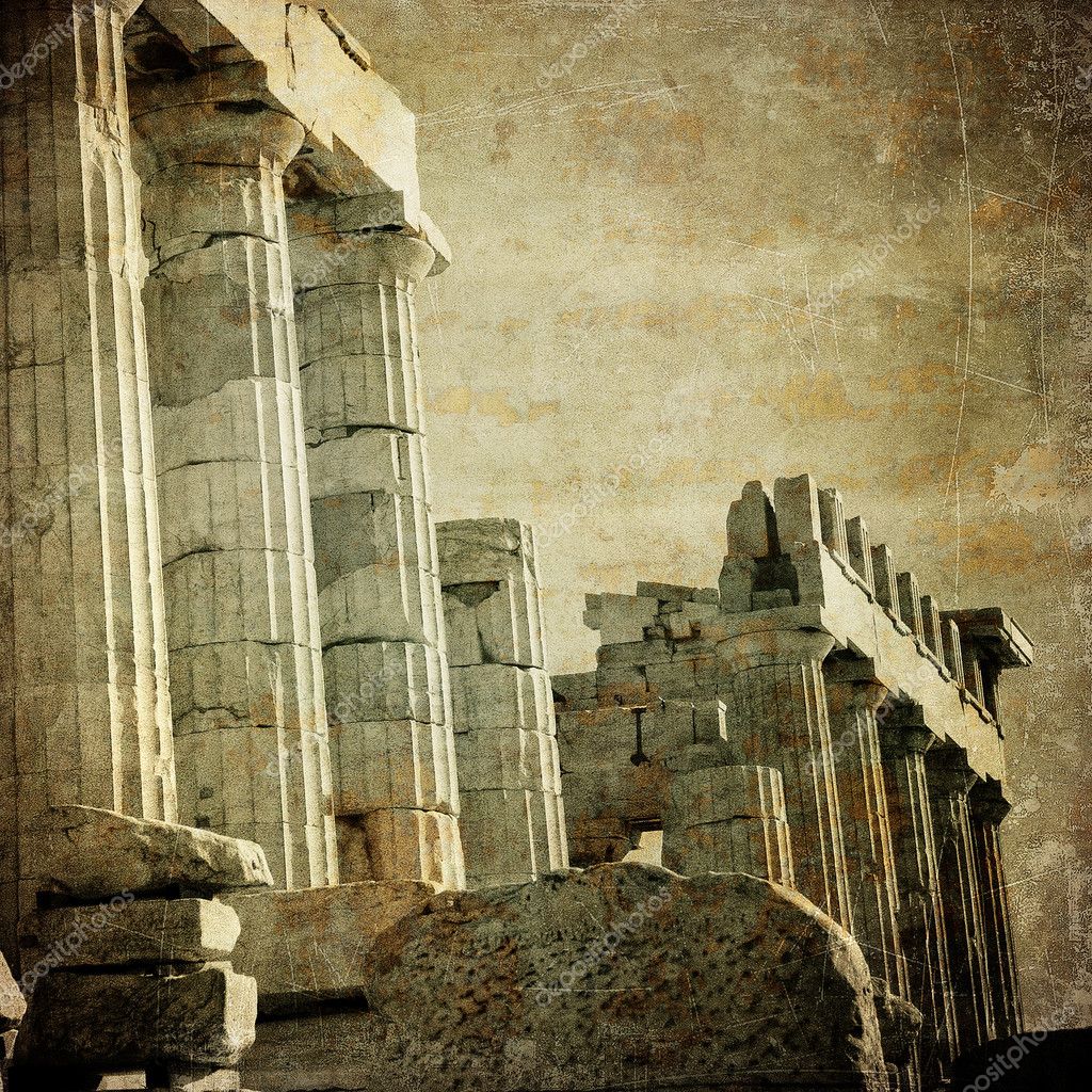Vintage image of greek columns, Acropolis, Athens, Greece — Stock Photo ...