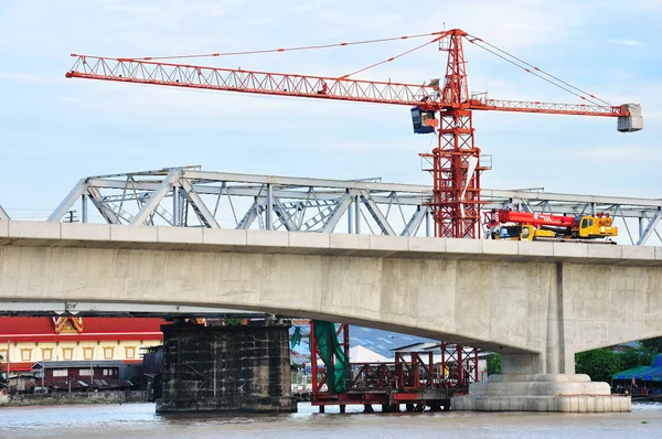 Construction of an elevated commuter train rail platform. - Stock Image ...