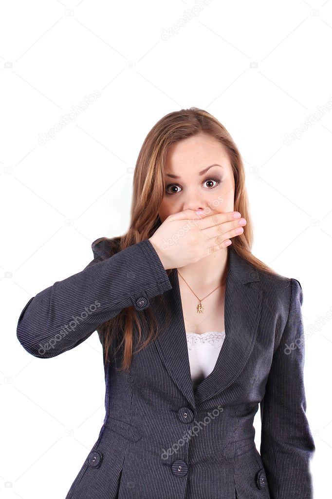 Buitifull young lady, businessman, doesnt talk. shows silence. — Stock ...