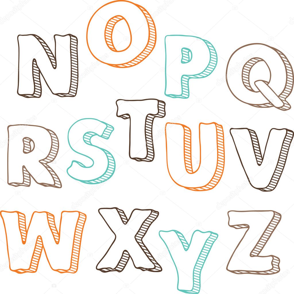 Linda fuente dibujada a mano. Conjunto de letras vectoriales N-Z. 2022