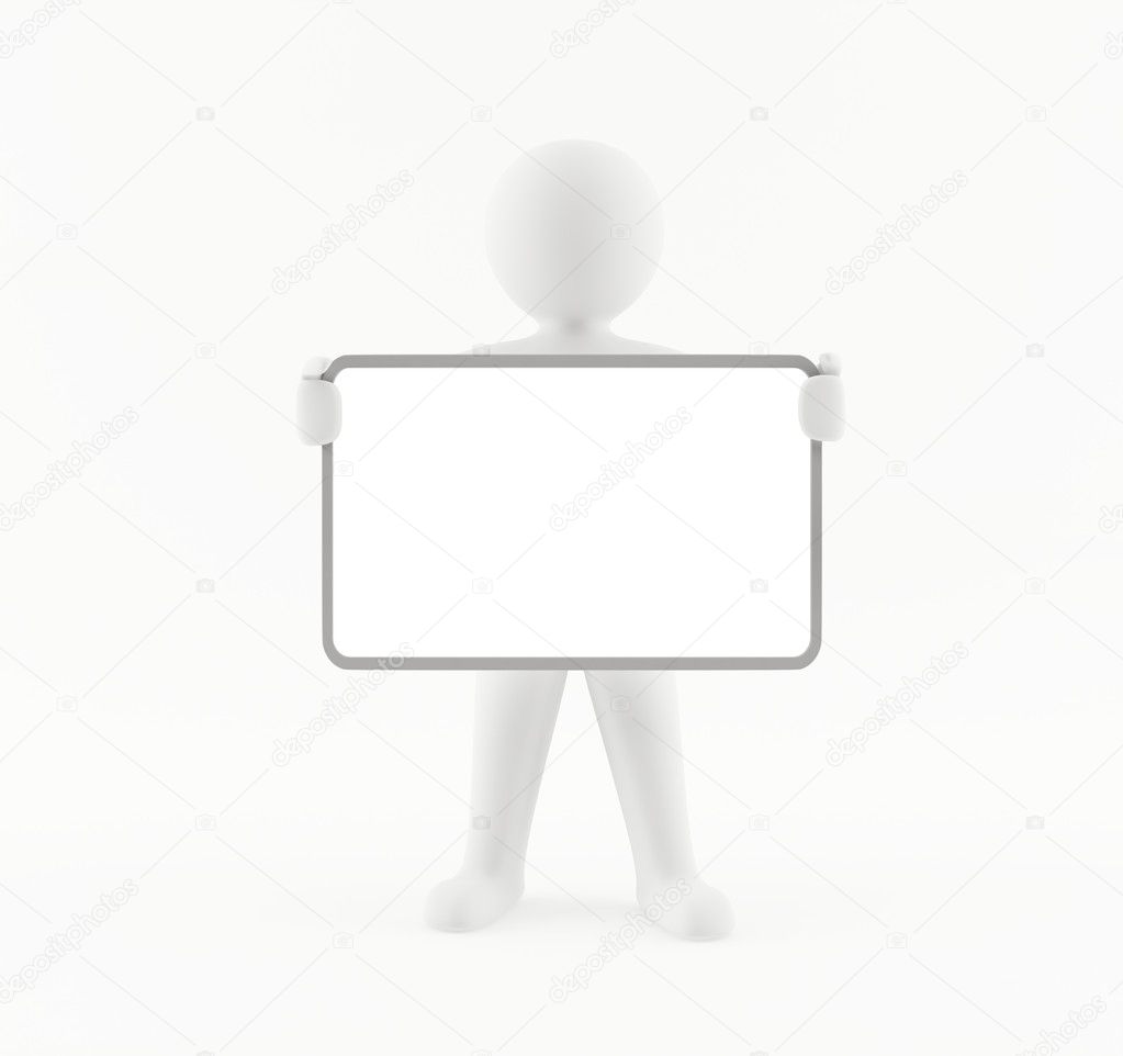 3D man holding a blank white sign — Stock Photo © cnapsys #10342926