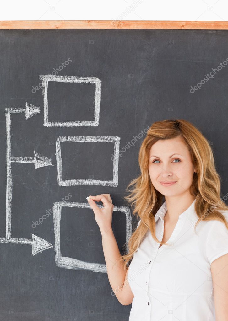 Cute female teacher drawing a scheme — Stock Photo © Wavebreakmedia ...