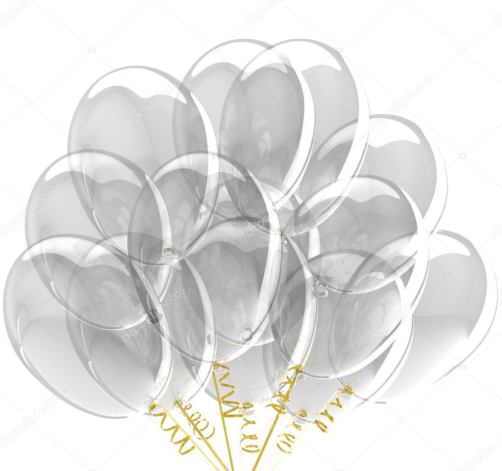 3d party balloons translucent white. Isolated on white background Stock ...