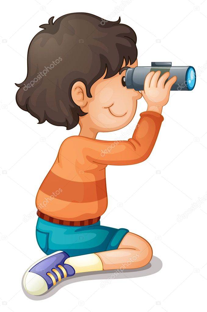 Cartoon Kid Looking Through Binoculars