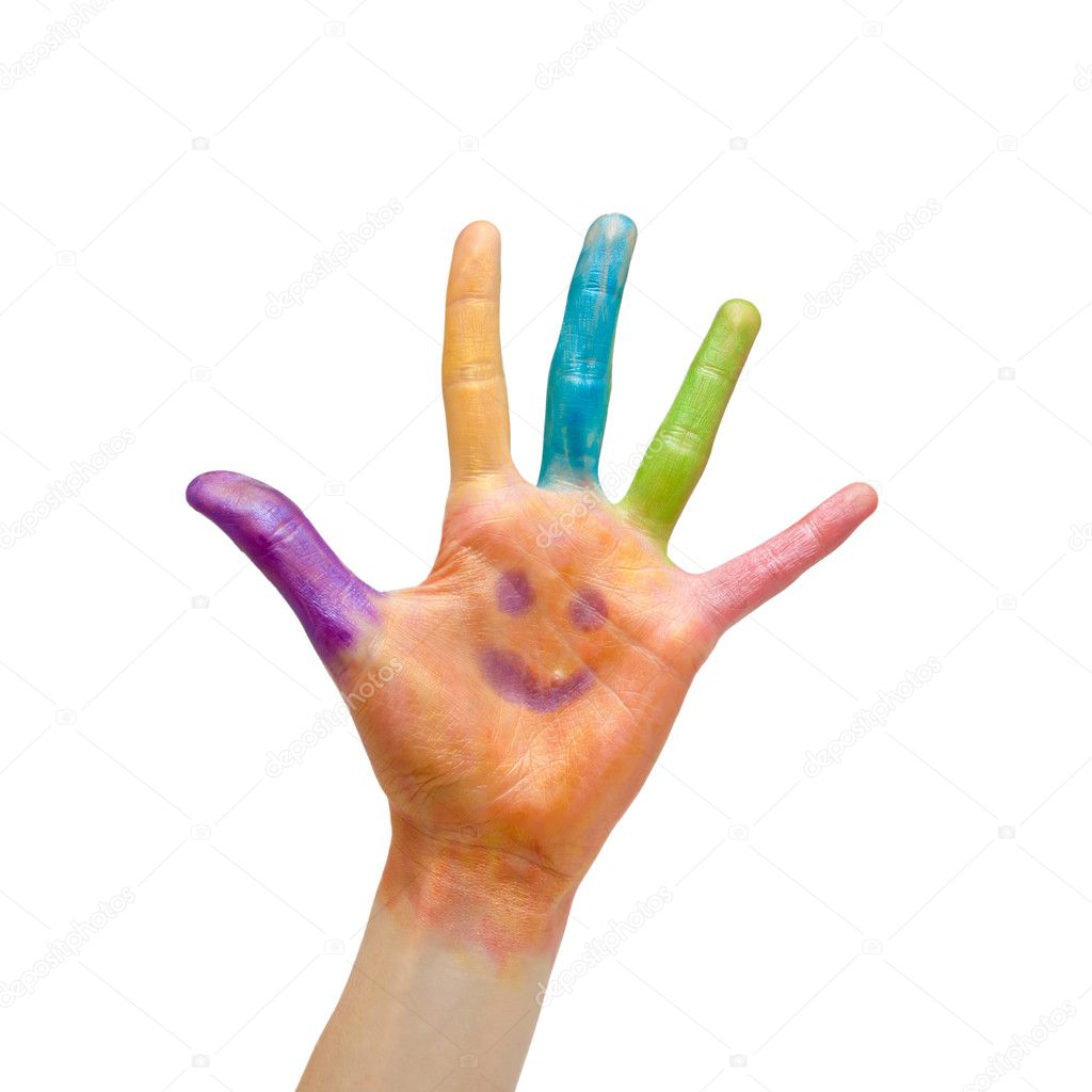 Colored hand with smile painted Stock Photo by ©Vitalinka 10064212