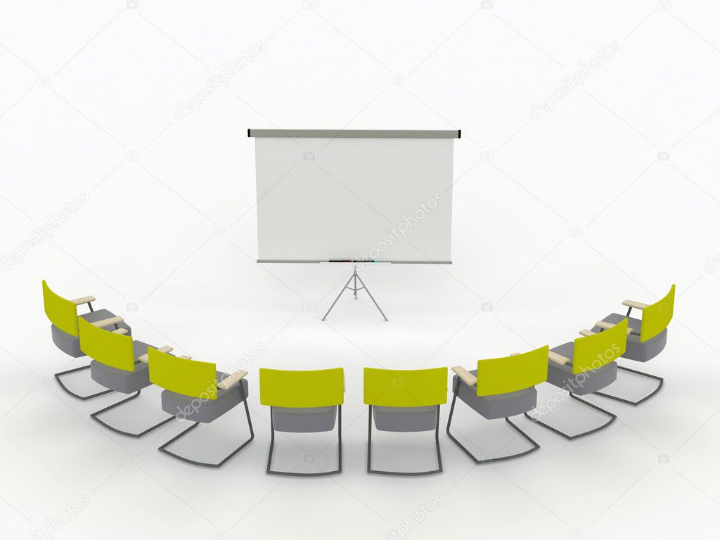 Training room with marker board and chairs. isolated on a white ...