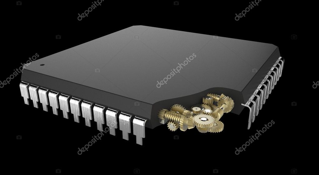 Microchip with mechanical gears inside Stock Photo by ©coddie 10601877
