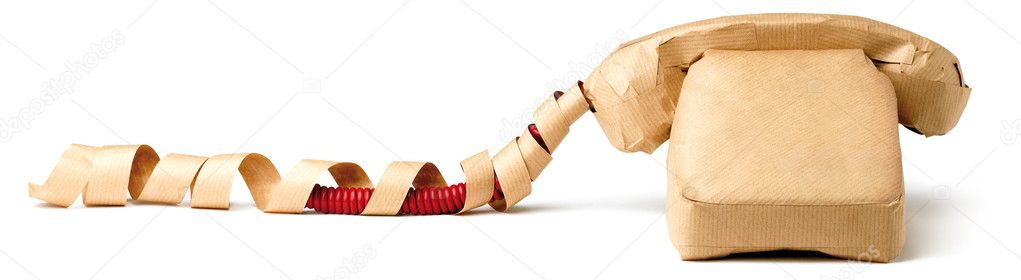 Telephone wrapped in brown paper ready for office move isolated — Stock ...