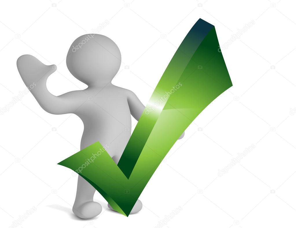 Small 3d man with tick symbol — Stock Photo © weissdesign #10432846