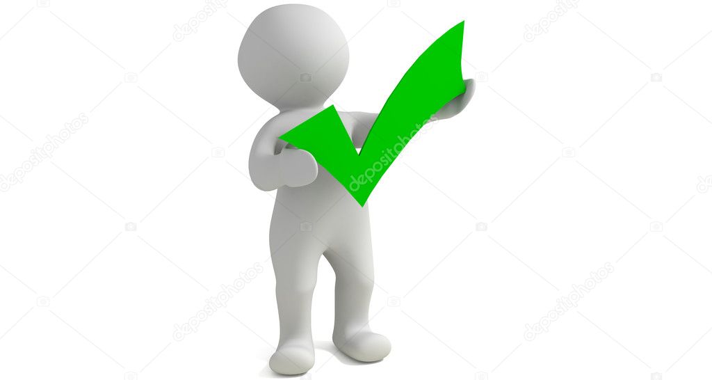 3d man holding a tick or check symbol — Stock Photo © weissdesign #10446836