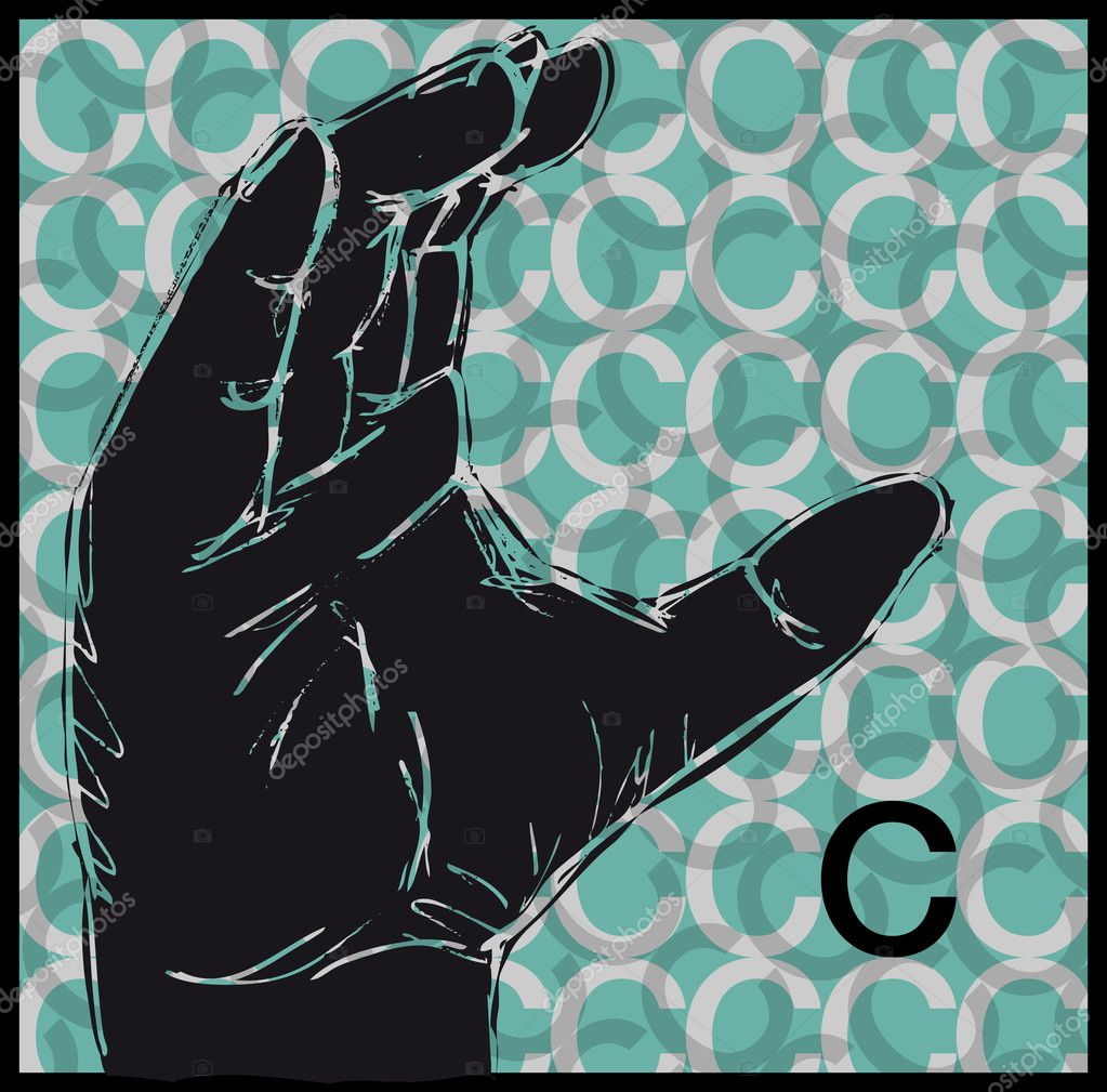 Bosquejo De Los Gestos De La Mano Del Lenguaje De Señas Letra C