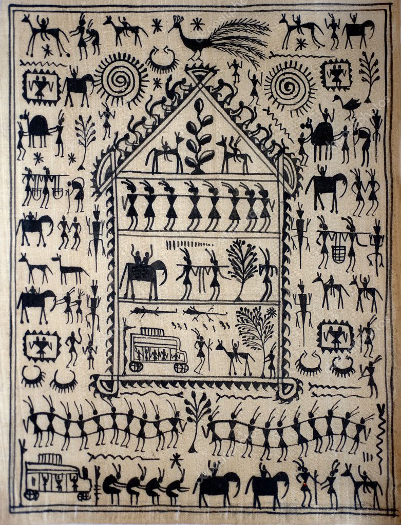 Tradiitonal hand painted Orissa tribal painting on silk — Stock Photo ...