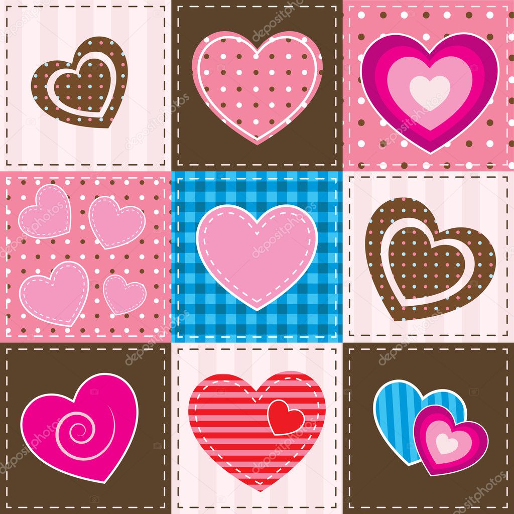 Colcha de retalhos com corações texturizadas — Vetor de Stock © Ann ...